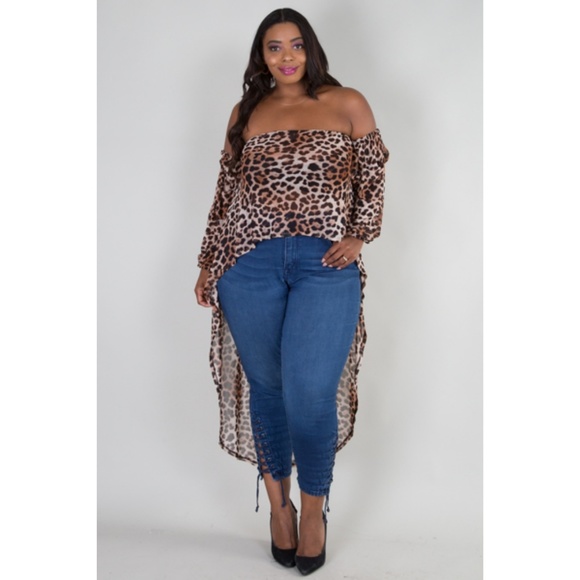 Tops | 1x3x Off Shoulder Long Sleeve High Low Print Top | Poshmark